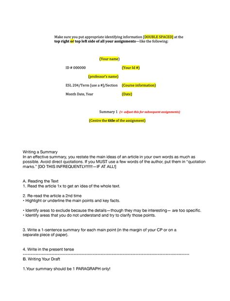 Writing Summary Formatting Writing A Summary In An Effective Summary You Restate The Main