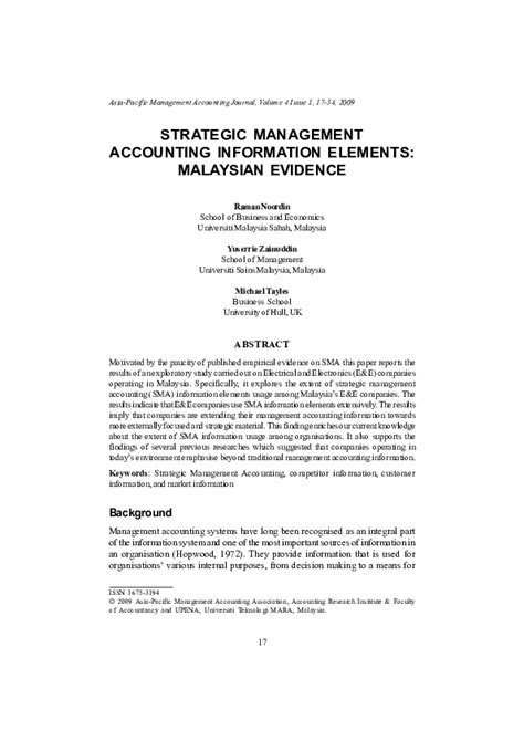 Pdf Strategic Management Accounting Information Elements Malaysian Evidence