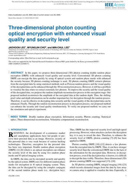 PDF Three Dimensional Photon Counting Optical Encryption With Enhanced Visual Quality And