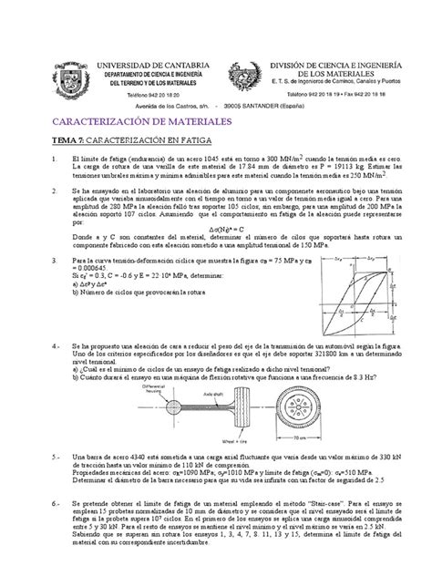 Problemas Tema 7 Caracterización En Fatiga Pdf Fatiga Material Ingeniería De Edificación