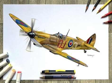 Supermarine Spitfire Original Colored Pencil Medium Commentary English Commentary Highres
