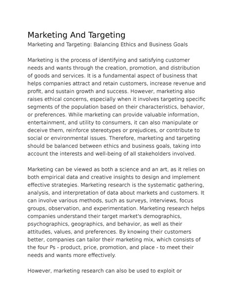 Marketing And Targeting Marketing And Targeting Marketing And Targeting Balancing Ethics And