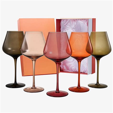Colored Crystal Wine Glasses Set Of 5 Large 20 Ounce Glass Tumblers