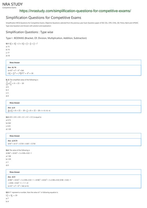 Solution Simplification Questions For Competitive Exams Studypool