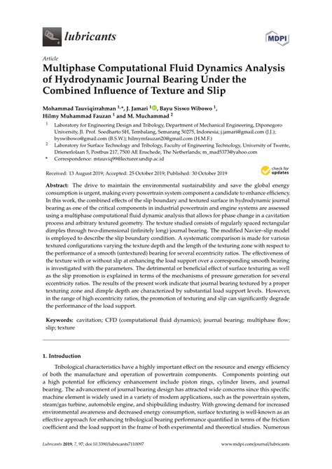 pdf multiphase computational fluid dynamics analysis of hydrodynamic journal bearing under the