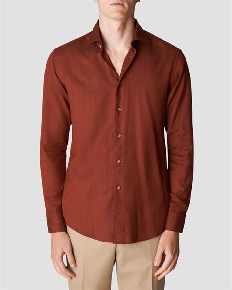 Red Herringbone Flannel Shirt Eton