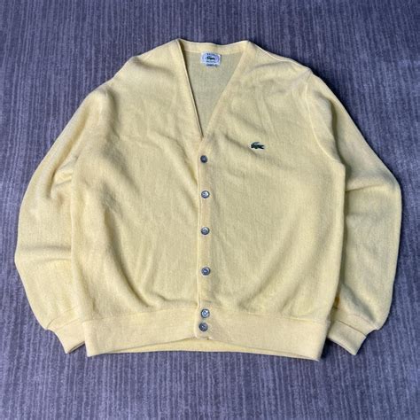 Vintage 1980s Izod Lacoste Cardigan Sweater M Yellow Button Front