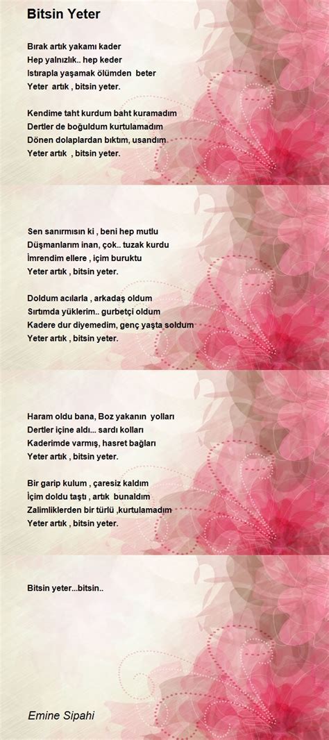 Bitsin Yeter Şiiri Emine Sipahi