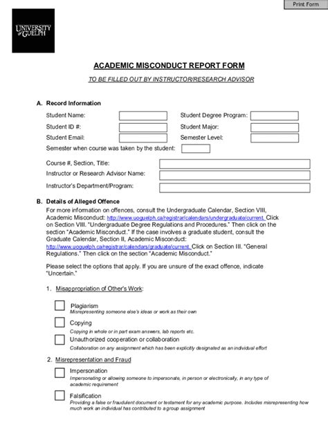 Fillable Online Academic Misconduct Incident Report Form Fax Email