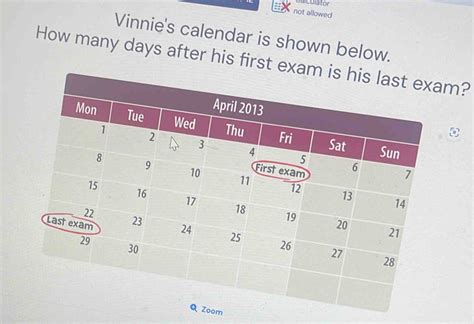 Solved Calculator Not Allowed Vinnies Calendar Is Shown Below How