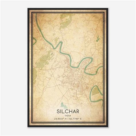 Vintage Silchar India Map Poster Silchar City Road Wall Art Print