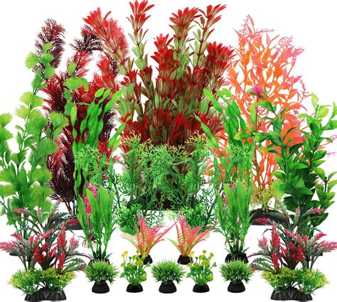Quozuo 20 Stück Künstliche Aquariumpflanzen Aquarium Pflanzen Deko Plastikpflanzen Dekoration