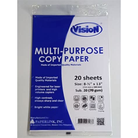 Vision Multi Purpose Copy Paper Bond Paper Legal Size 8 5inches X 13inches Shopee Philippines