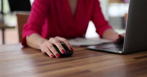 Female Hand On Computer Mouse And Laptop On Table Stock Video Video Of Device Occupation