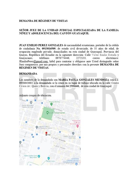 Demanda De Regimen De Visitas Pdf Ecuador