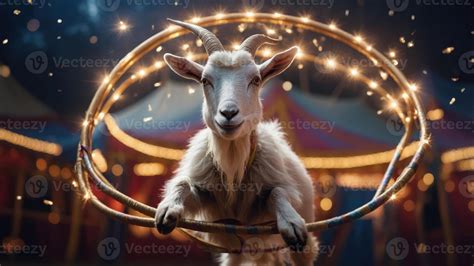 A Goat Performing A Trick With A Sparkling Hoop In A Circus Setting