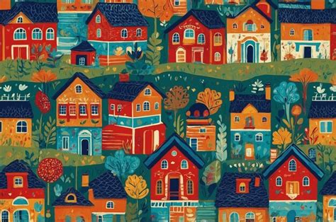 Cute House Pattern Premium Ai Generated Image