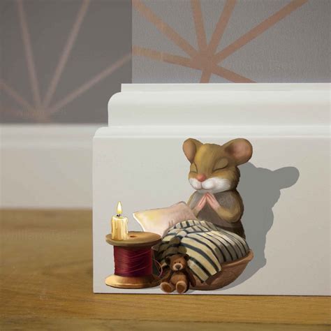 Mouse Praying Before Bedtime 3d Praying Mouse 3d Wall Sticker Whimsical Mouse Hole Wall