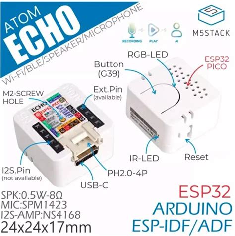 ATOM ECHO M5Stack - Altavoz ESP32 Inteligente Programable - Bluetooth - WiFi - IoT - 3201