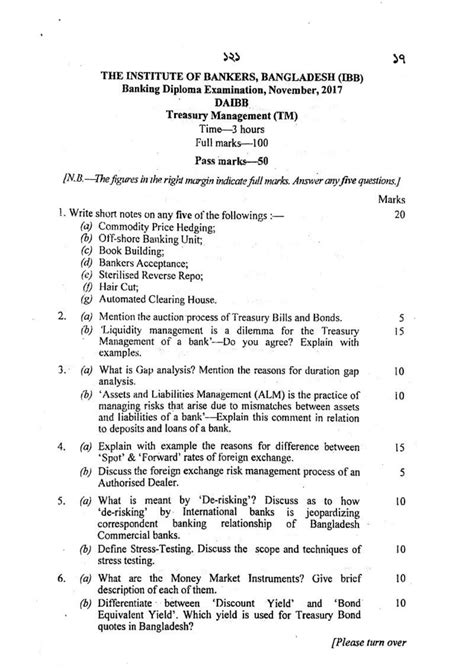 Treasury Management Question Banking Diploma Education