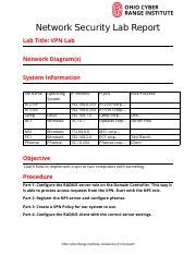 VPN Lab Report Docx Network Security Lab Report Lab Title VPN Lab Network Diagram S System