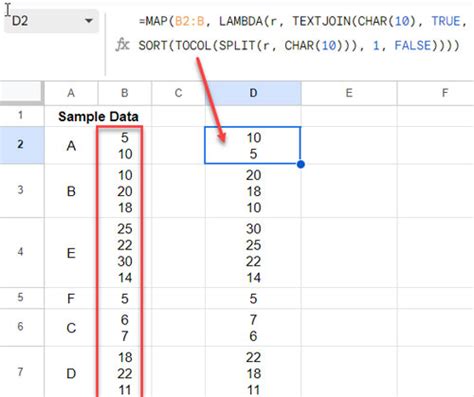 Sorting Data Separated By Line Breaks Within Google Sheets Cells