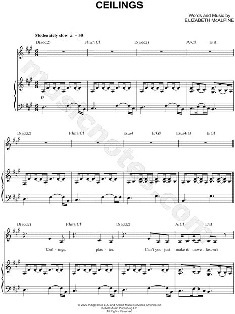 Lizzy Mcalpine Ceilings Sheet Music In A Major Transposable