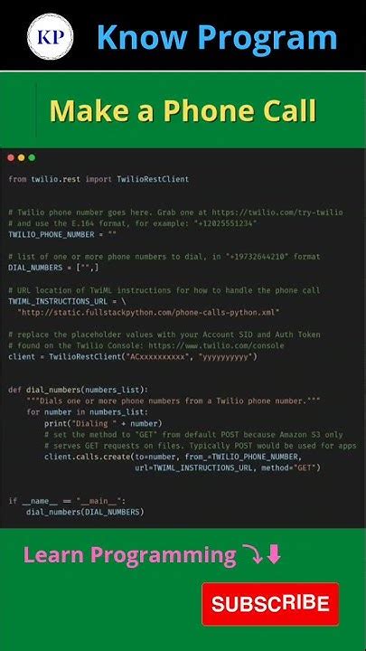 Make A Phone Call 📱 Shorts Python Knowprogram Youtube
