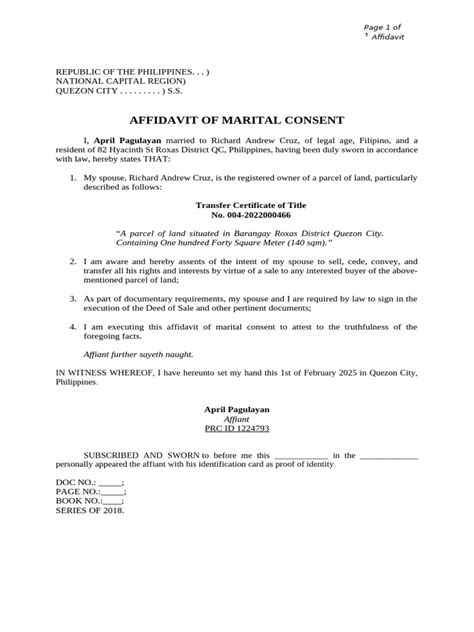 Sample Affidavit Of Marital Consent Pdf