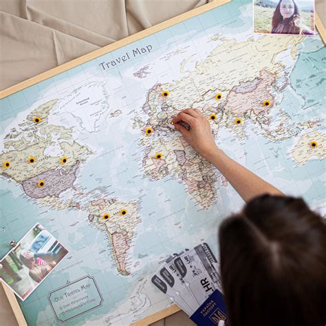 Push Pin World Map Travel Tracker Map With Pins For Visited Places Etsy