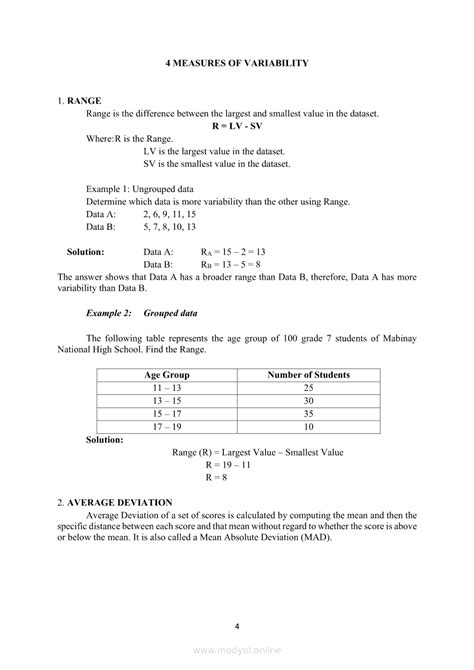 Mathematics Quarter 4 Module 6 Measures Of Variability Grade 7 Modules