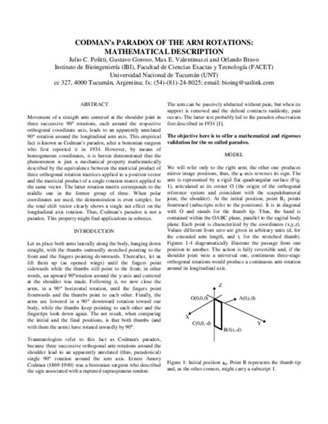 Pdf Codmans Paradox Of The Arm Rotations Is Not A Paradox