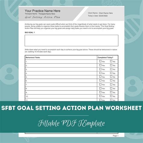 Sfbt Goal Setting Action Plan Worksheet Editable Fillable Pdf