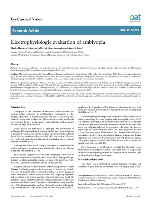 Pdf Electrophysiologic Evaluation Of Amblyopia Ayşenur Çelik