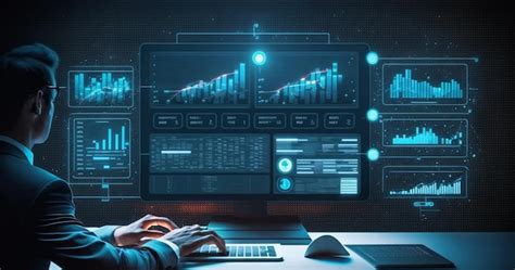 Premium Ai Image A Person Sitting At A Computer With A Screen That Says Data On It