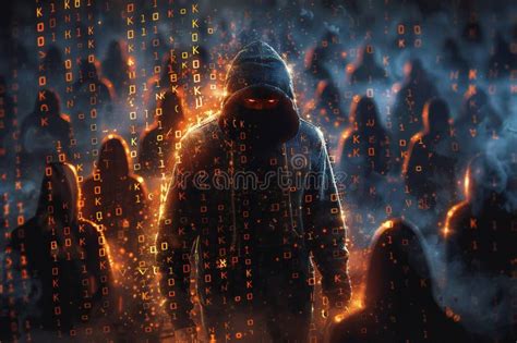 featuring a hacker in a hood is surrounded by binary code and a digital
