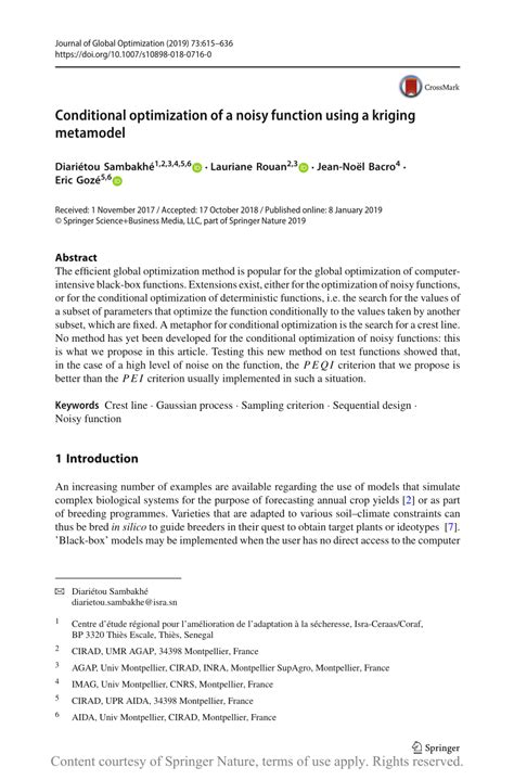 Conditional Optimization Of A Noisy Function Using A Kriging Metamodel