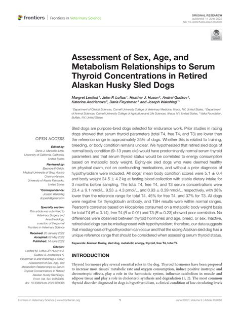 Pdf Assessment Of Sex Age And Metabolism Relationships To Serum