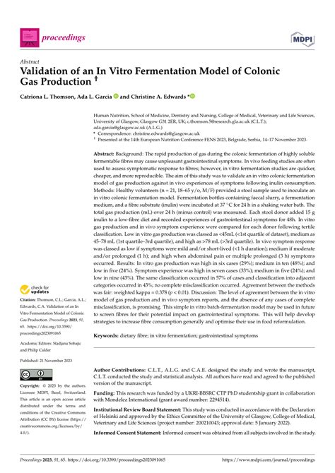 Pdf Validation Of An In Vitro Fermentation Model Of Colonic Gas