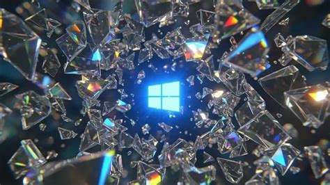 شعار ويندوز مضاء من خلال شظايا الزجاج المجسم اللامع تحميل خلفيات مميزة 2k