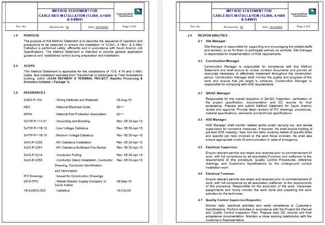 Wms Method Statement For Cable Bus Installation Word Format Aramco