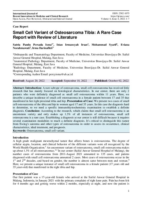 Pdf Small Cell Variant Of Osteosarcoma Tibia A Rare Case Report With