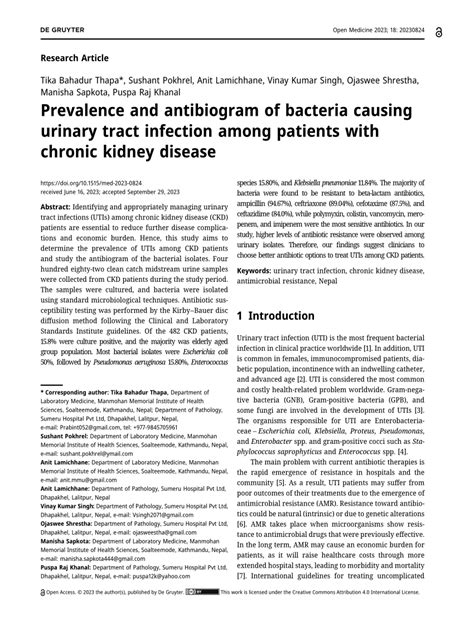 Pdf Prevalence And Antibiogram Of Bacteria Causing Urinary Tract Infection Among Patients With