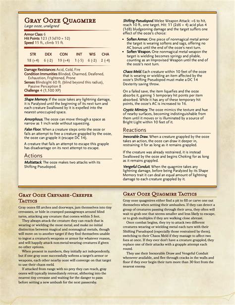 Complete Gray Oozes Two Variants With Lore Dcs And Tactics R Dndmonsters