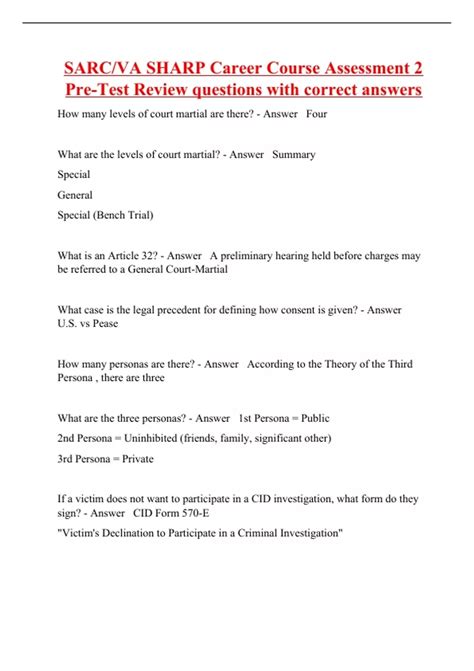 Sarcva Sharp Career Course Assessment 2 Pre Test Review Questions With Correct Answers Sharp