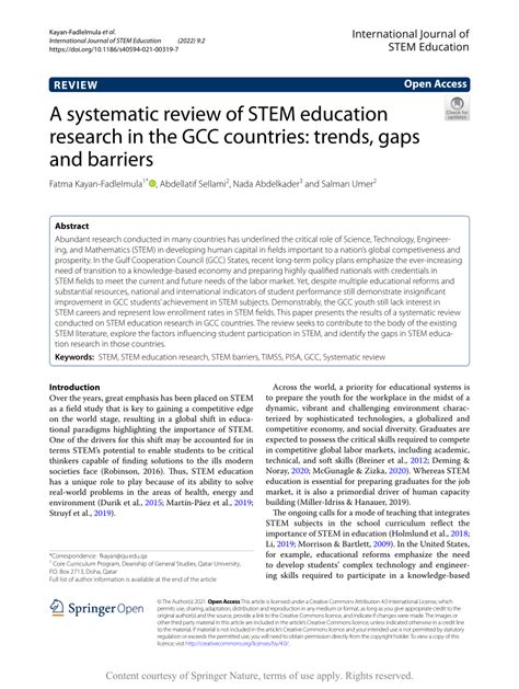Pdf A Systematic Review Of Stem Education Research In The Gcc