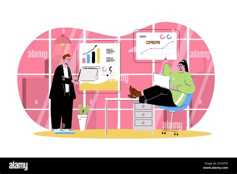 Big Data Analysis Web Character Concept Marketing Team Analyzes Data Financial Statistics