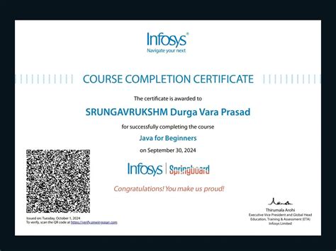 Durga Prasad On Linkedin Revised Java Through Infosys Spring Board