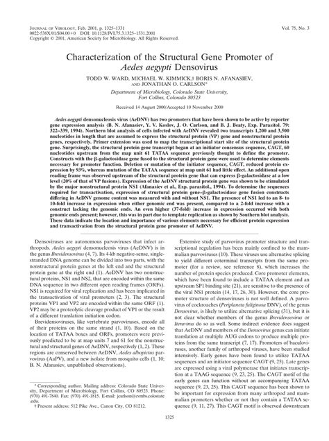Pdf Characterization Of The Structural Gene Promoter Of Aedes Aegypti