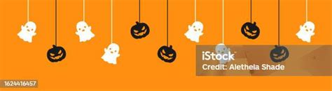 해피 할로윈 배너 또는 유령과 잭 오 랜턴 호박과 테두리 으스스한 장식품 장식 벡터 그림 트릭 또는 치료 파티 초대장 10월에 대한 스톡 벡터 아트 및 기타 이미지 Istock